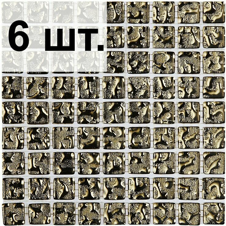 Мозаика "Роскошная мозаика"МС 636-Л моно золото, чип 15х15 мм. Комплект 6шт, закаленное стекло