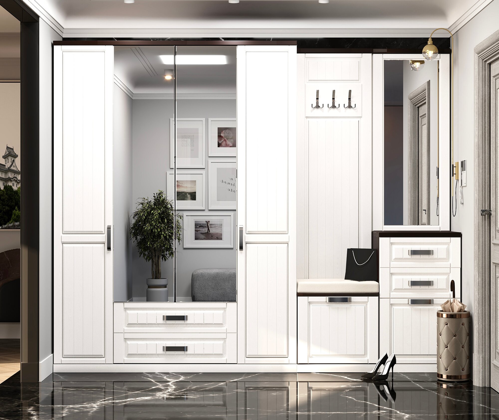 Прихожая МДФ Венеция 2.68 метра. Венге/Белое дерево. Модульная