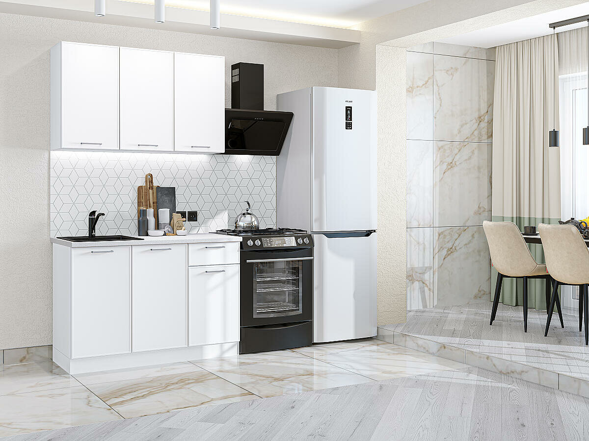 Кухня Квадро-03, цвет фасада Белый, цвет каркаса Белый, 2140*1200*600 мм