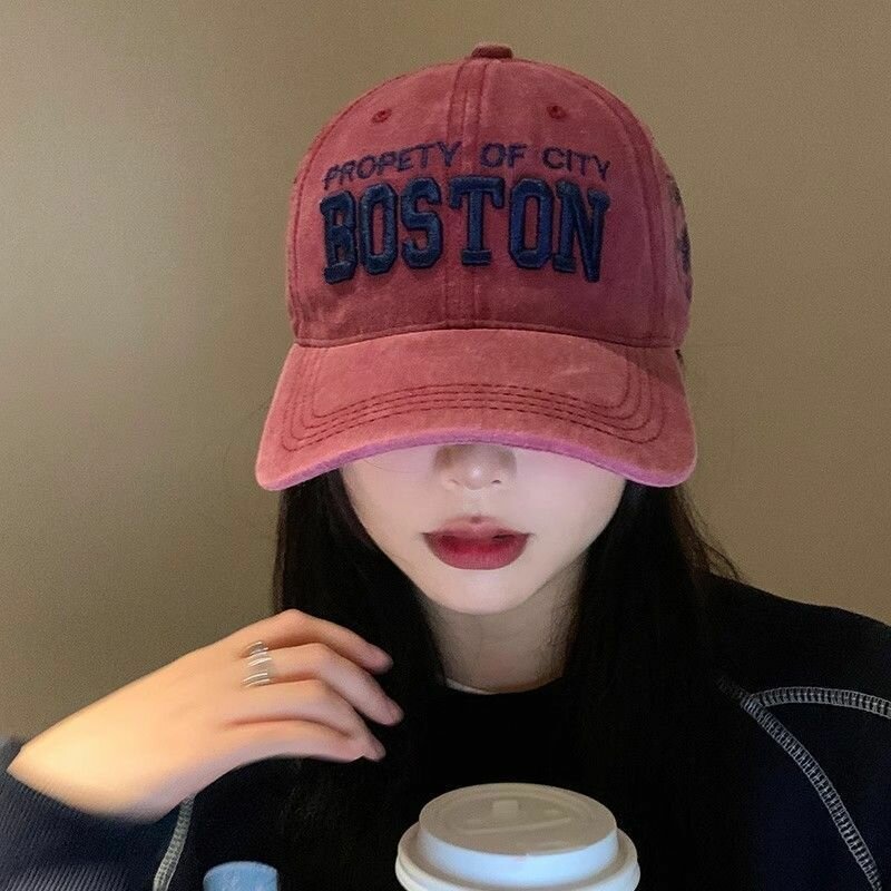 Американская бейсболка в стиле ретро, женская весенне-летняя кепка с вышивкой на лице, маленькая большая окружность головы, фуражка с широкими полями