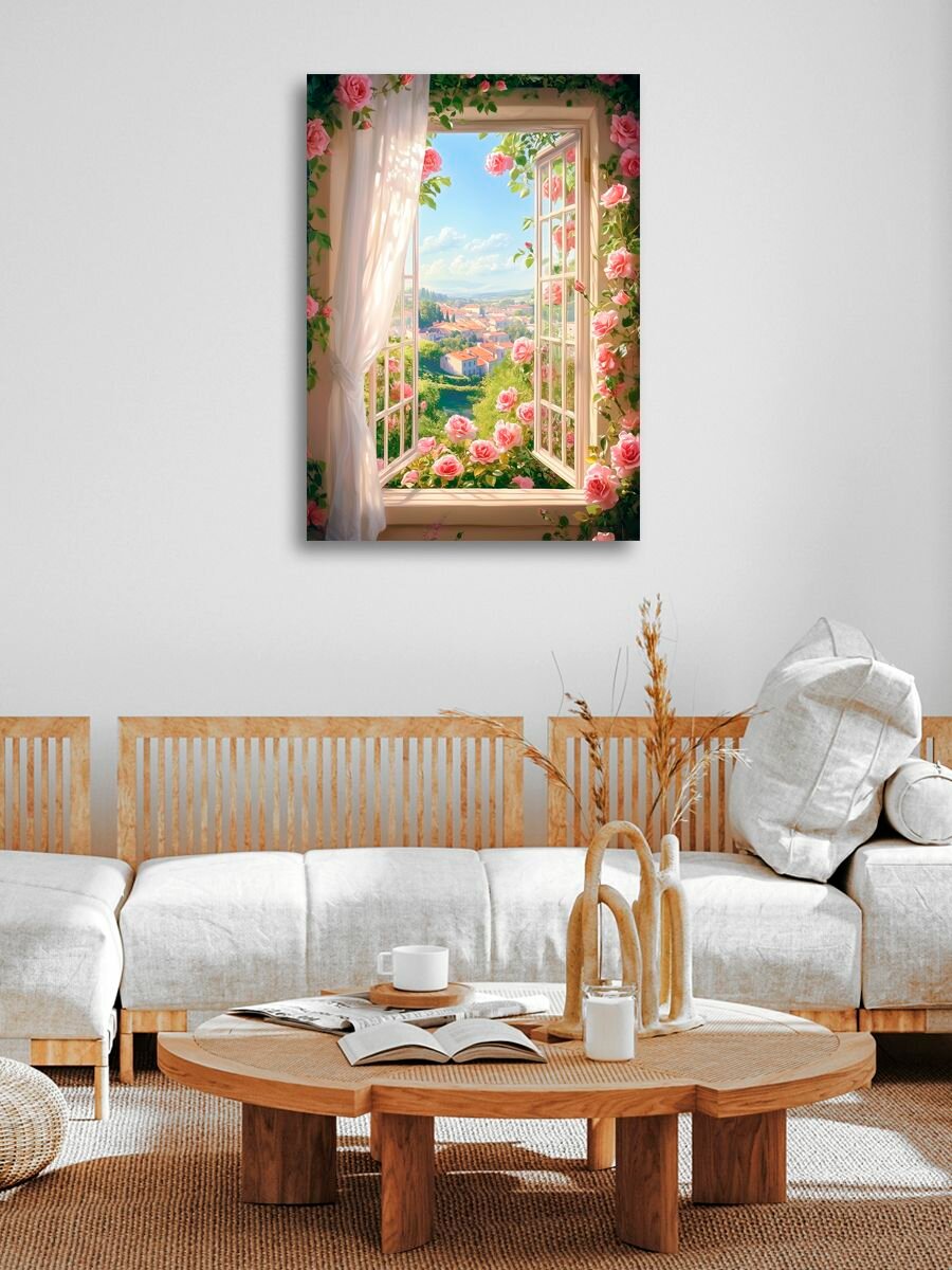 Картина на холсте LOFTime 50Х70 Окно с видом на сад с розами К-1683-5070
