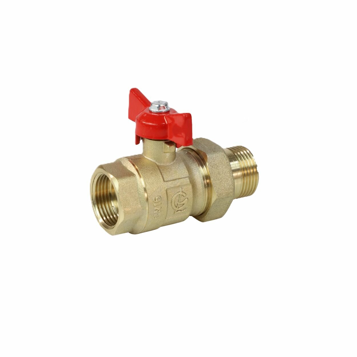 Кран шаровой латунь Крепыш 332 аналог 11б27п1 Ду 15 Ру16 ВР/американка полнопроходной бабочка красная галлоп 103225