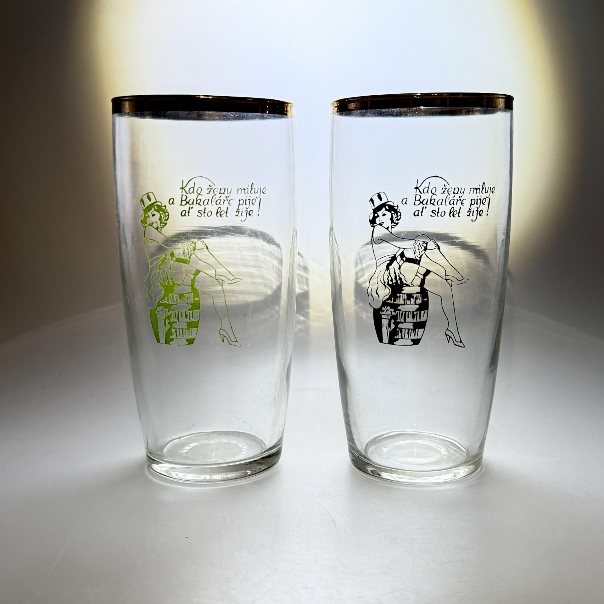 Набор из 2-х стаканов с золоченой каймой, стекло, деколь, золочение, Чехия, 2000-2010 гг.