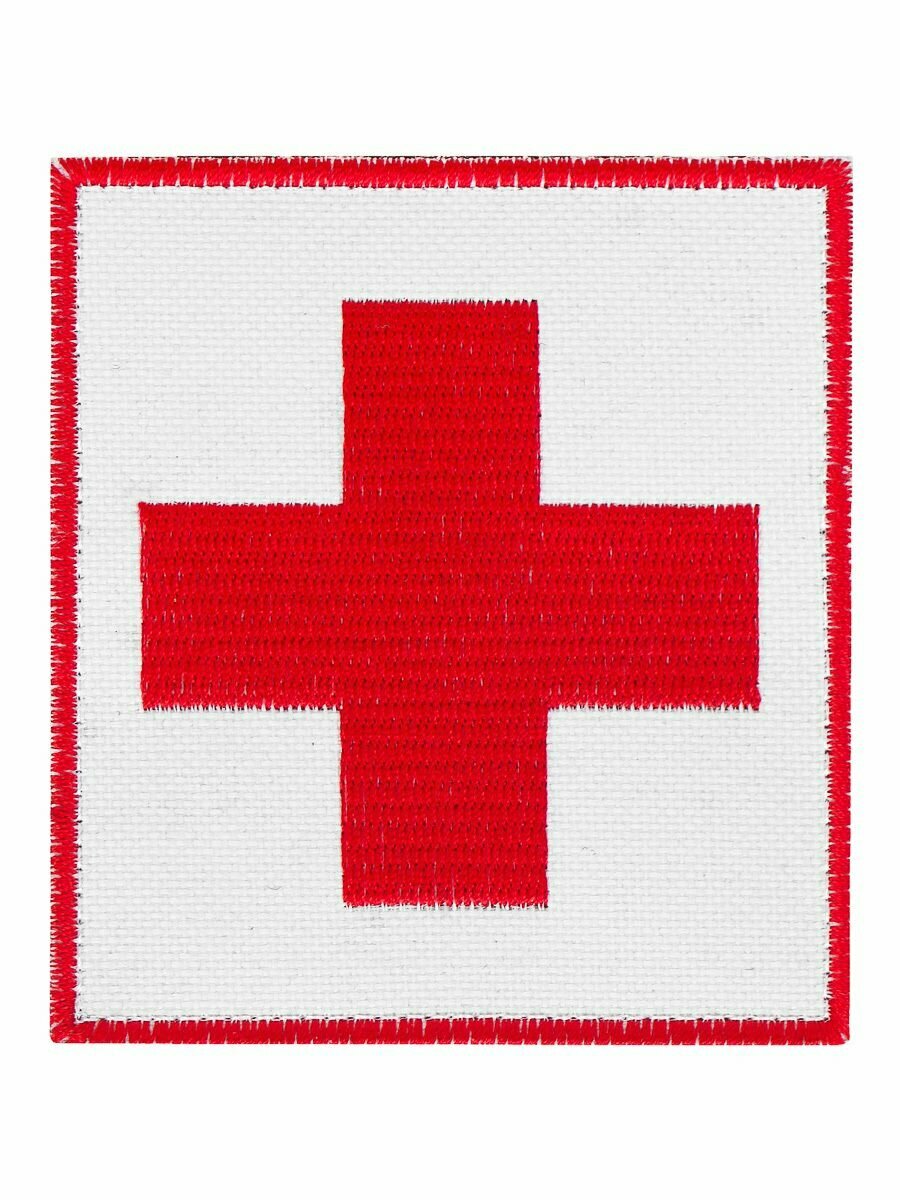 Шеврон медицинский красный крест скорой помощи на липучке 8х9 см цвет белый