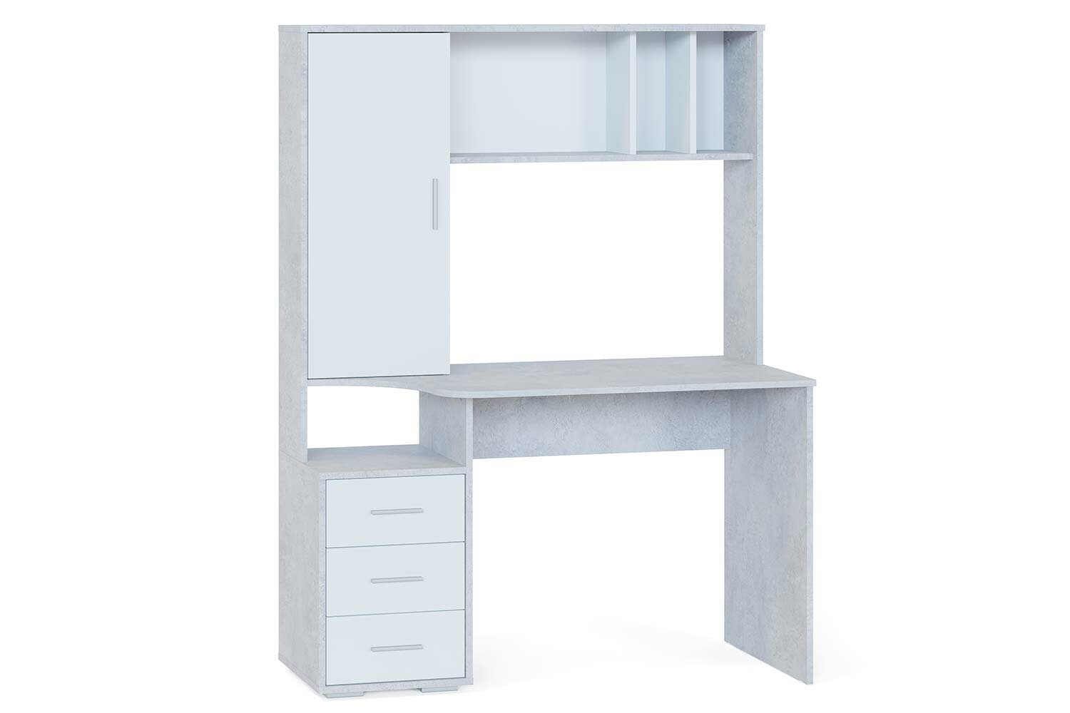 Компьютерный стол КСТ-16, 120х160х60 см, с ящиками, цвет бетон, белый