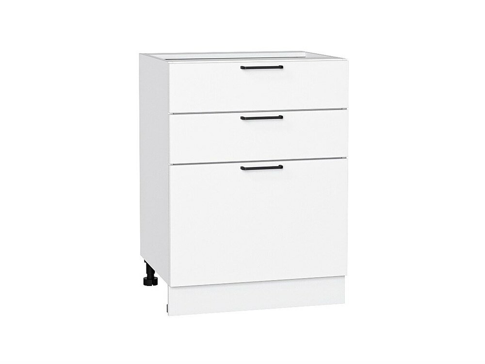 VVT Шкаф нижний с 3-мя ящиками Флэт Белый, White In 2S, 600 В*Ш*Г 816*600*478, фасад ЛДСП White In 2S, корпус Белый White In 2S