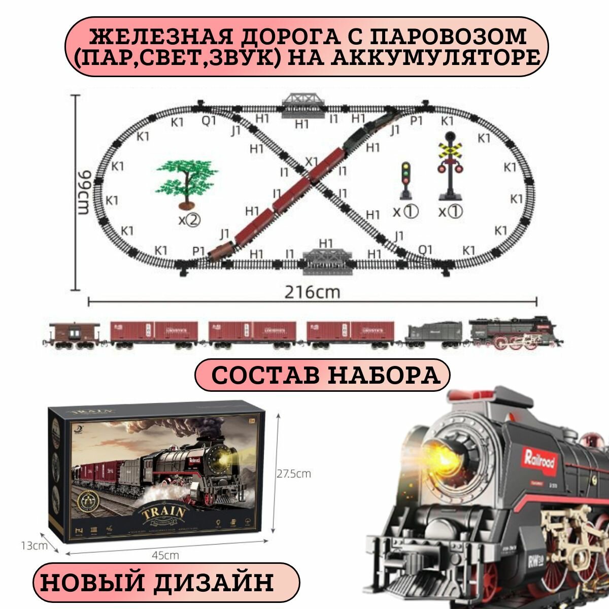 Железная дорога со старинным паровозом