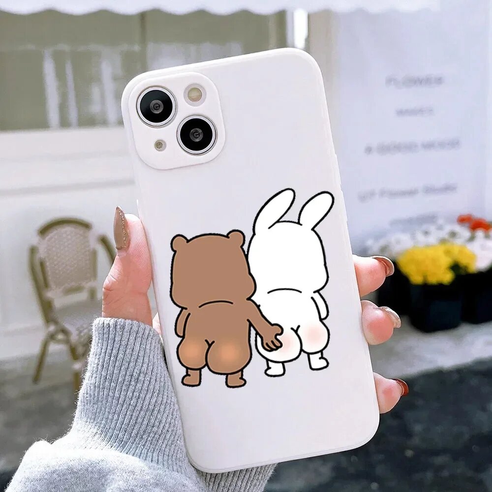 Мультяшный медведь влюбленная пара чехол для телефона iPhone 15 13 12 11 14 Pro Max Mini XR X XS 7 8 Plus SE кролик парные силиконовые чехлы Style 4, For iPhone 15