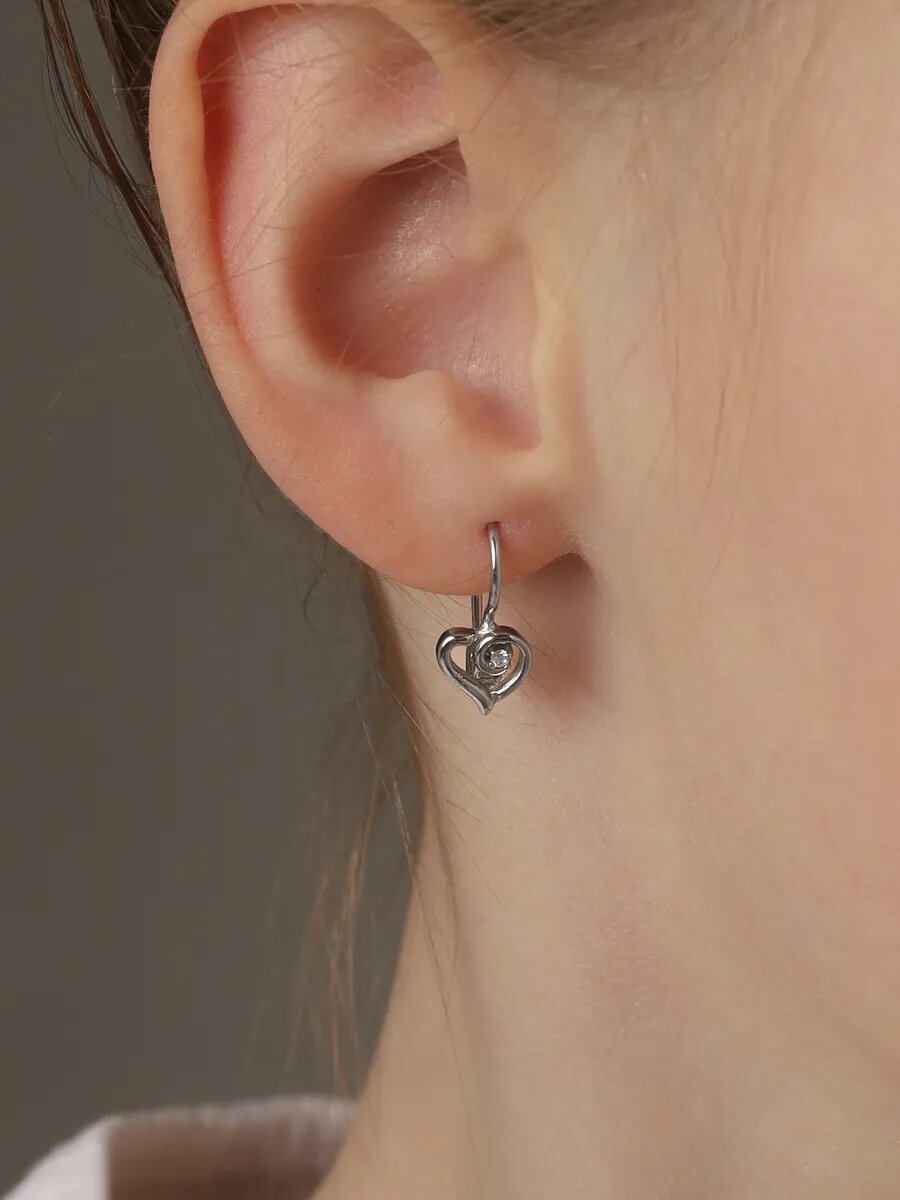 Серьги Серебряный Дом, 925 проба, родирование, фианит, , серебристый/красный — фото 1