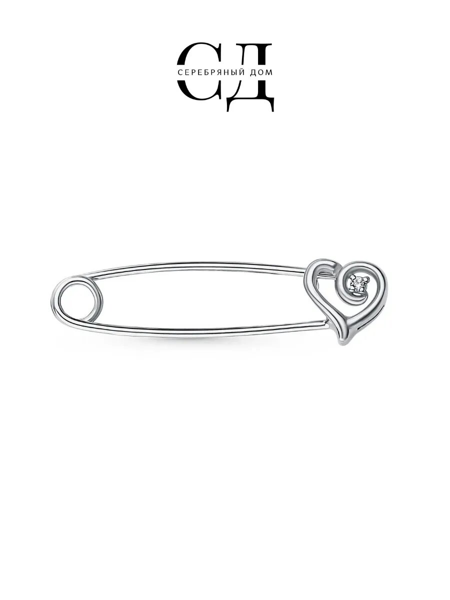 Брошь, серебро, 925 проба, родирование, фианит