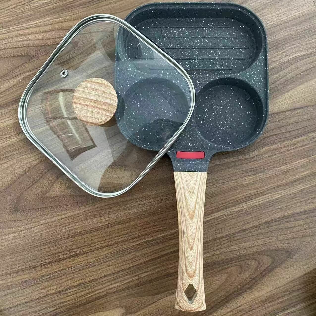 Сковорода секционная с крышкой, Сковорода с 3 отделениями, антипригарное покрытиеСковорода для завтрака, оладий, яичницы, секционная, фигурная