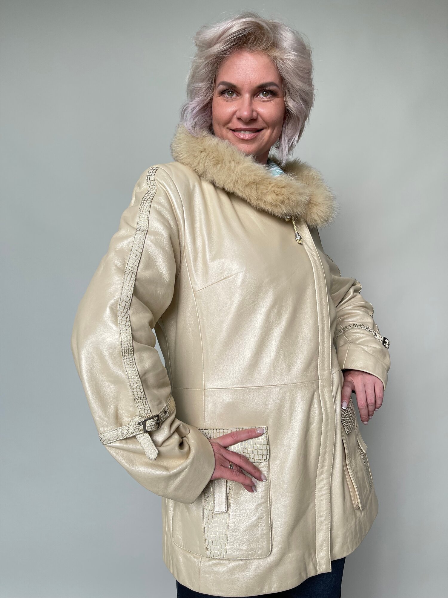 Куртка женская тм PERRE капюшон, натуральная кожа р.46-48 /12336/