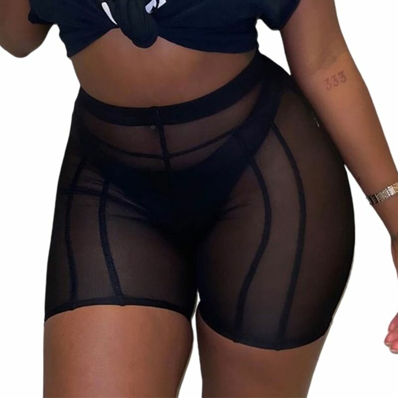 Сексуальные облегающие спортивные повседневные брюки из прозрачной сетки с высокой талией, подтягивающие бедра-черный-L