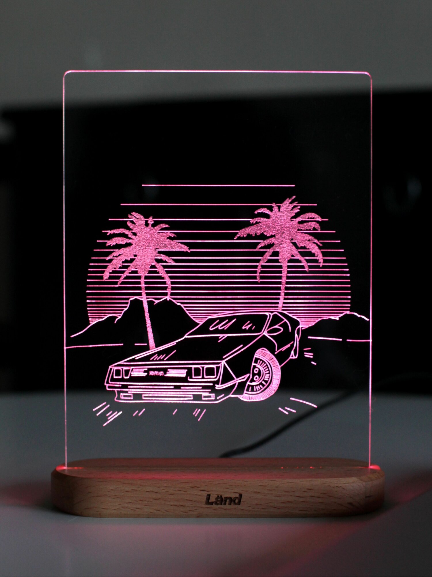 Декоративный светильник ночник из цельного бука GTA Vice City