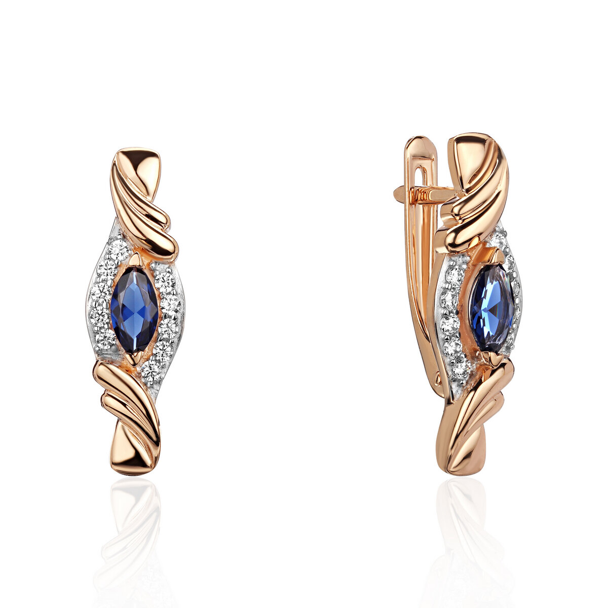 Серьги, красное золото, 585 проба, родирование, фианит, шпинель