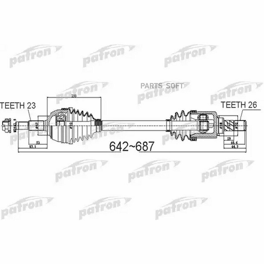 PATRON PDS0524 Полуось передний мост слева 23x642x49x26 NISSAN: NOTE 1.4/1.6 06-