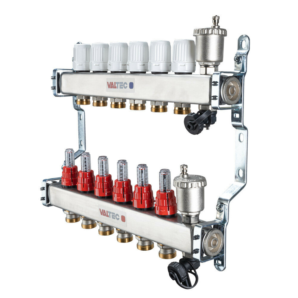 Коллекторная группа из нержавеющей стали со встроенными расходомерами в сборе, 1х 5 выходов 3/4 ЕК VTm VTc.586. EMNX.0605