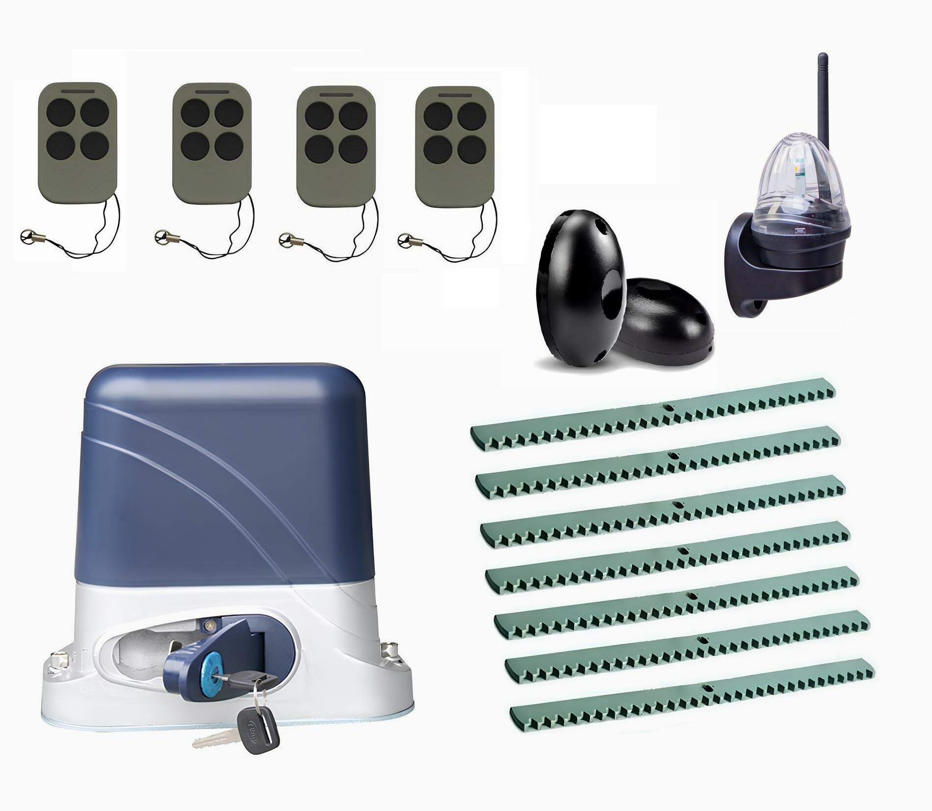 Автоматика для откатных ворот KSL-800 FULL-4K7-Т4, комплект: привод, 4 пульта, фотоэлементы, лампа, 7 реек