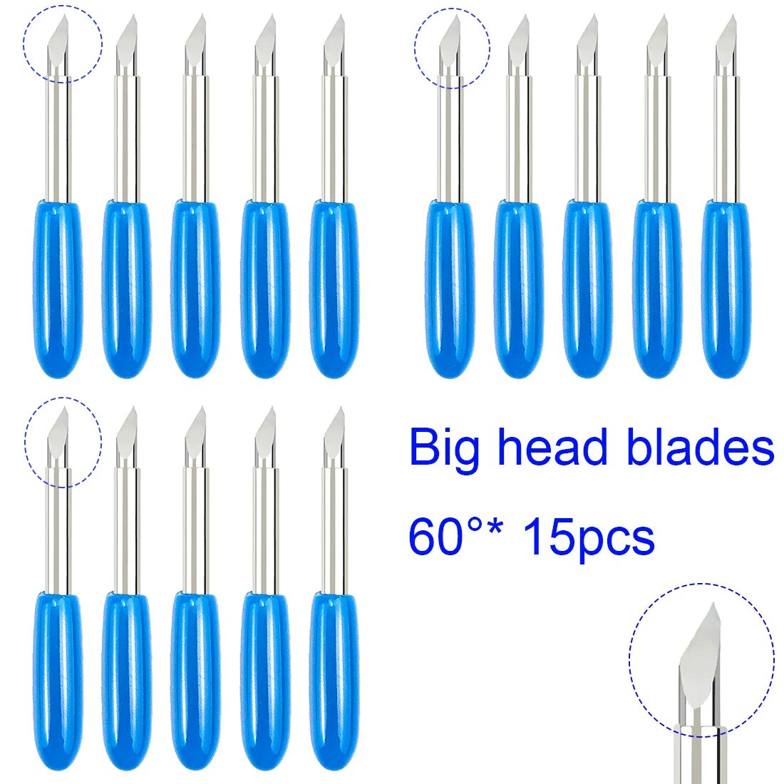 15 шт, диаметр 60 градусов. Плоттер с большой головкой 2 мм, лезвие для глубокой резки, смещенный виниловый резак, режущий плоттер для Roland Cricut Deep Cut