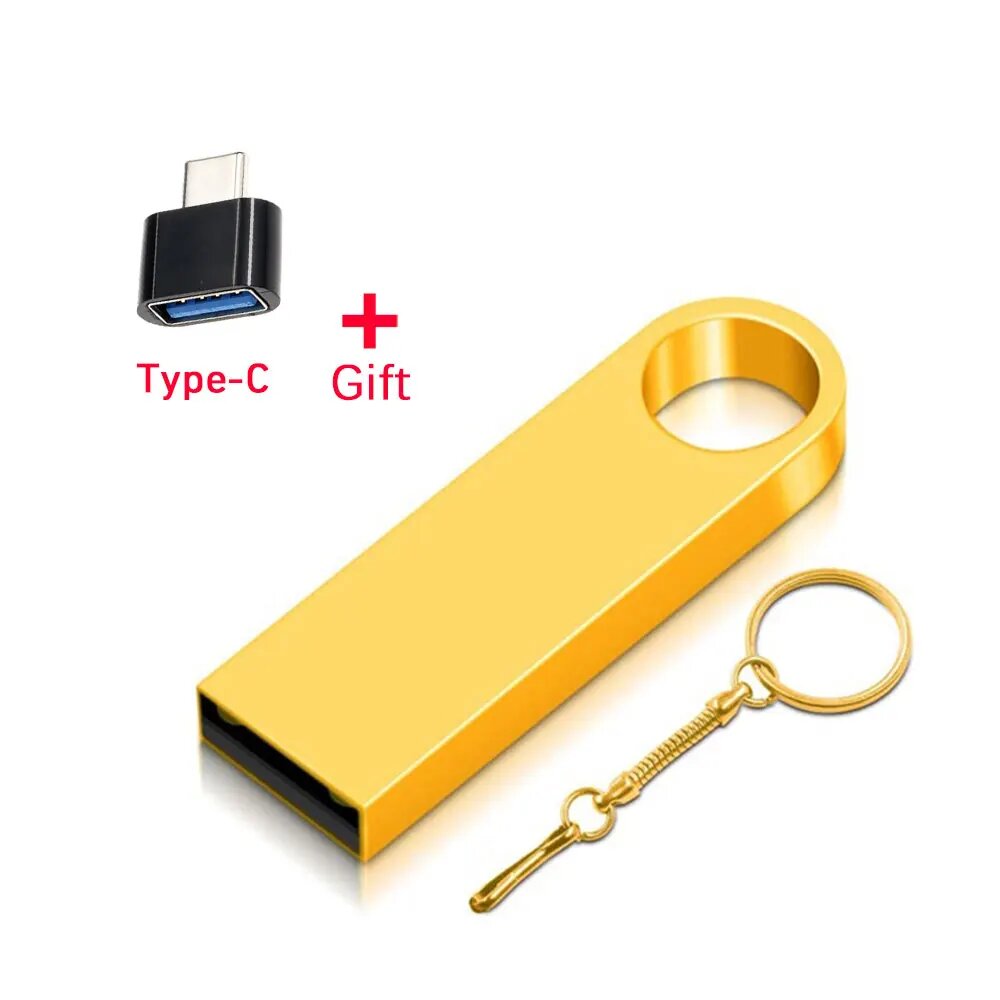 Qeedns флеш-накопитель металлический USB 2.0 4/8/16/32/64/128 ГБ Желтый, 32 ГБ, Желтый, Золотой