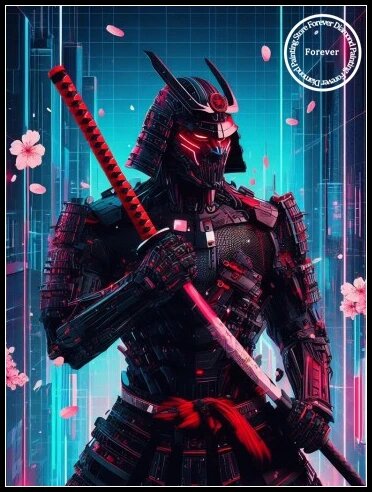 Картина алмазной мозаикой на подрамнике "самурай" круглые бриллианты 40х50см