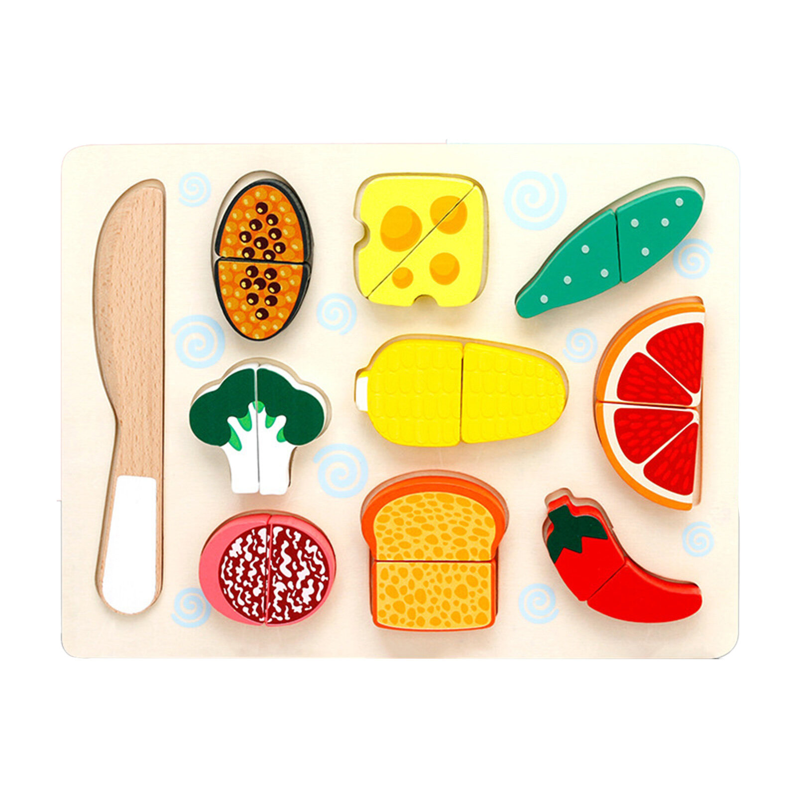 Деревянная игрушка-нарезчик продуктов с магнитами, имитирующая фрукты и овощи, для раннего развития детей и приготовления завтрака.