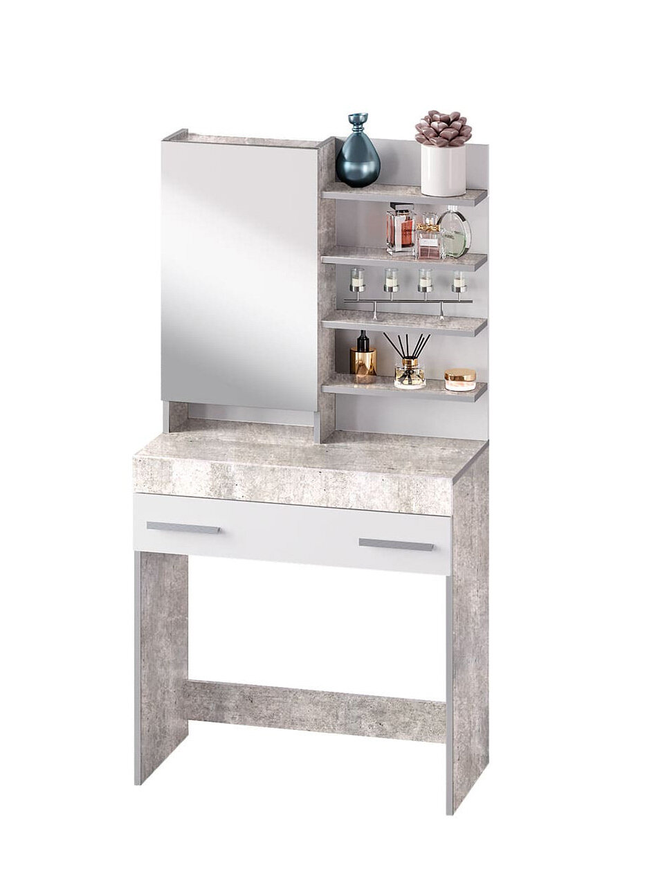Туалетный столик с зеркалом МС Инстайл, ЛДСП (бетон/белый), 80х47х156 см