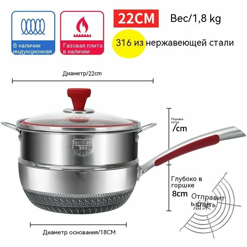 KENGING Набор сковород kengqiang, 22.2 см, с крышкой, с фиксированной ручкой