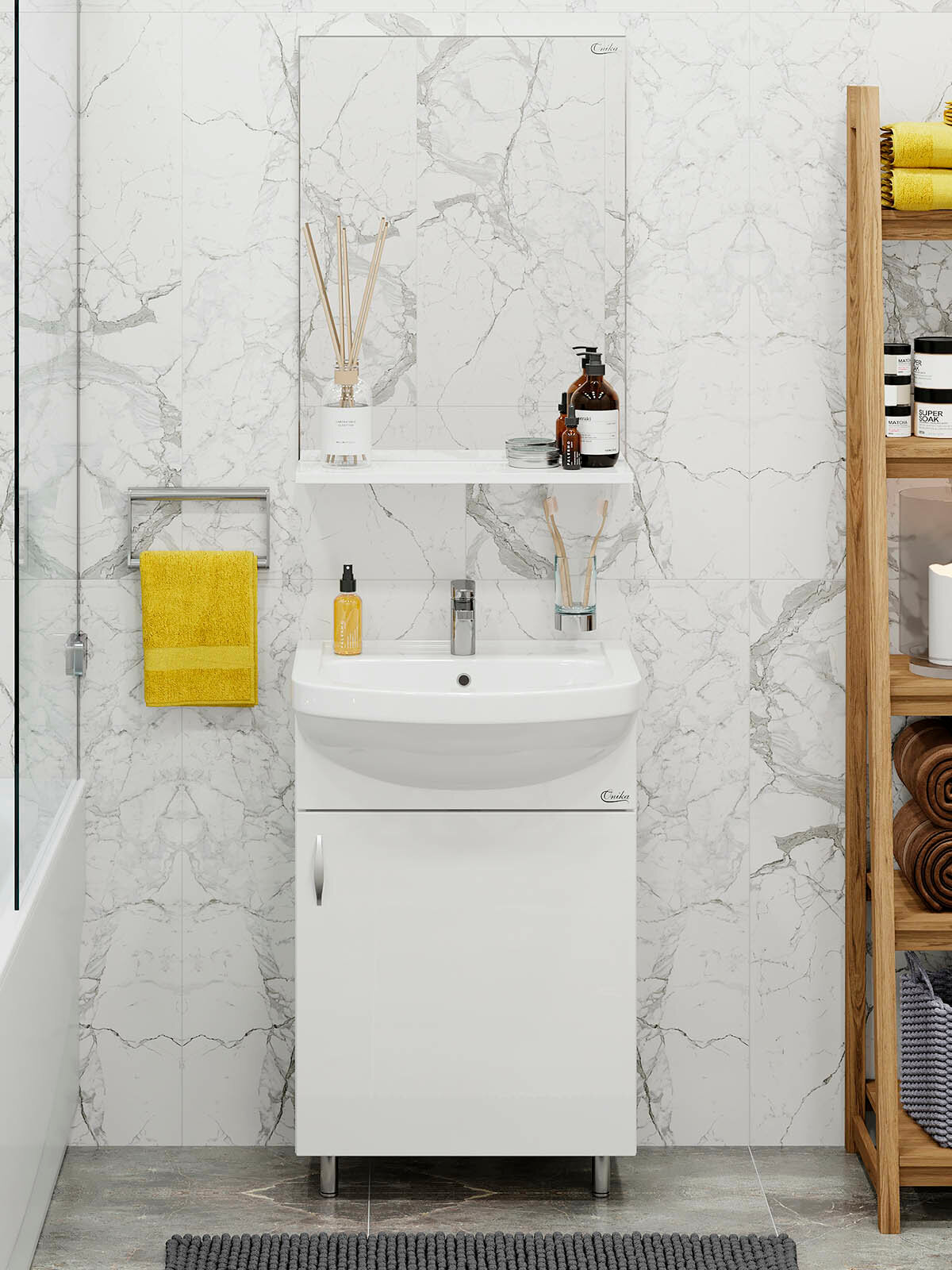 Комплект мебели для ванной ONIKA ЭКО 52 белый (3в1: тумба+раковина+зеркало)