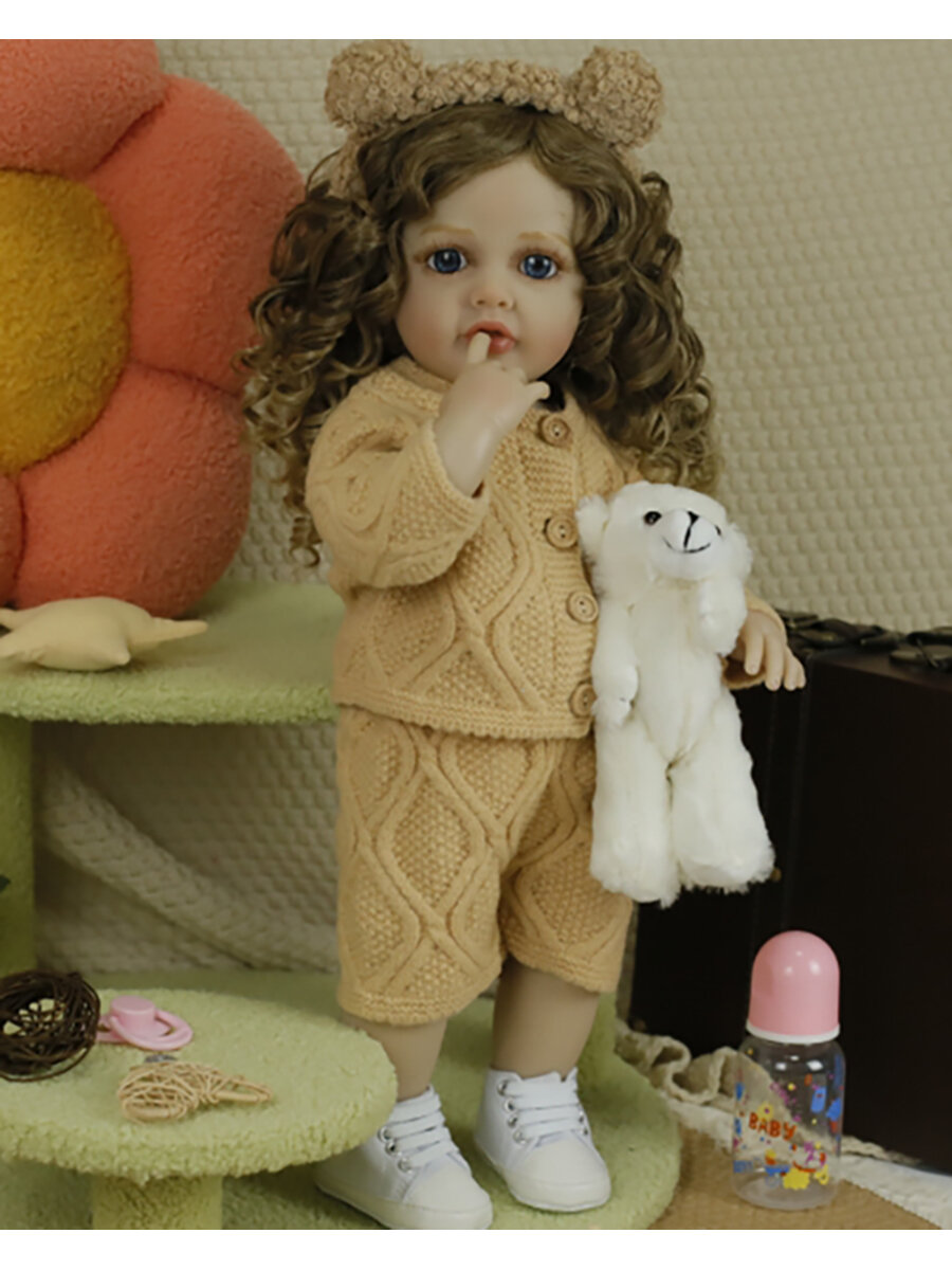 Силиконовая кукла Реборн девочка Эва, размер 55 см, цвет коричневый / бежевый