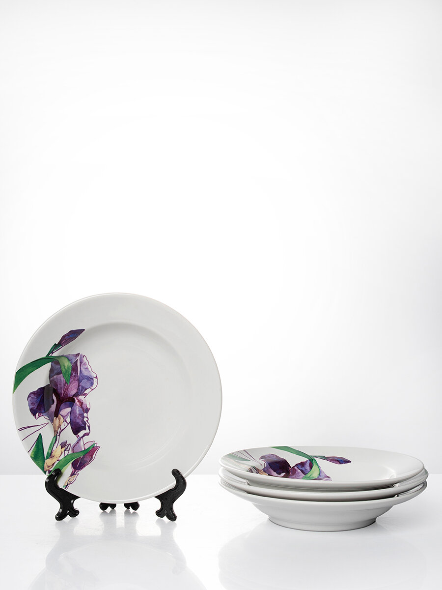 Набор фарфоровых тарелок глубоких 200 мм. "Ирисы" гладкий край, Дулево 4 шт.