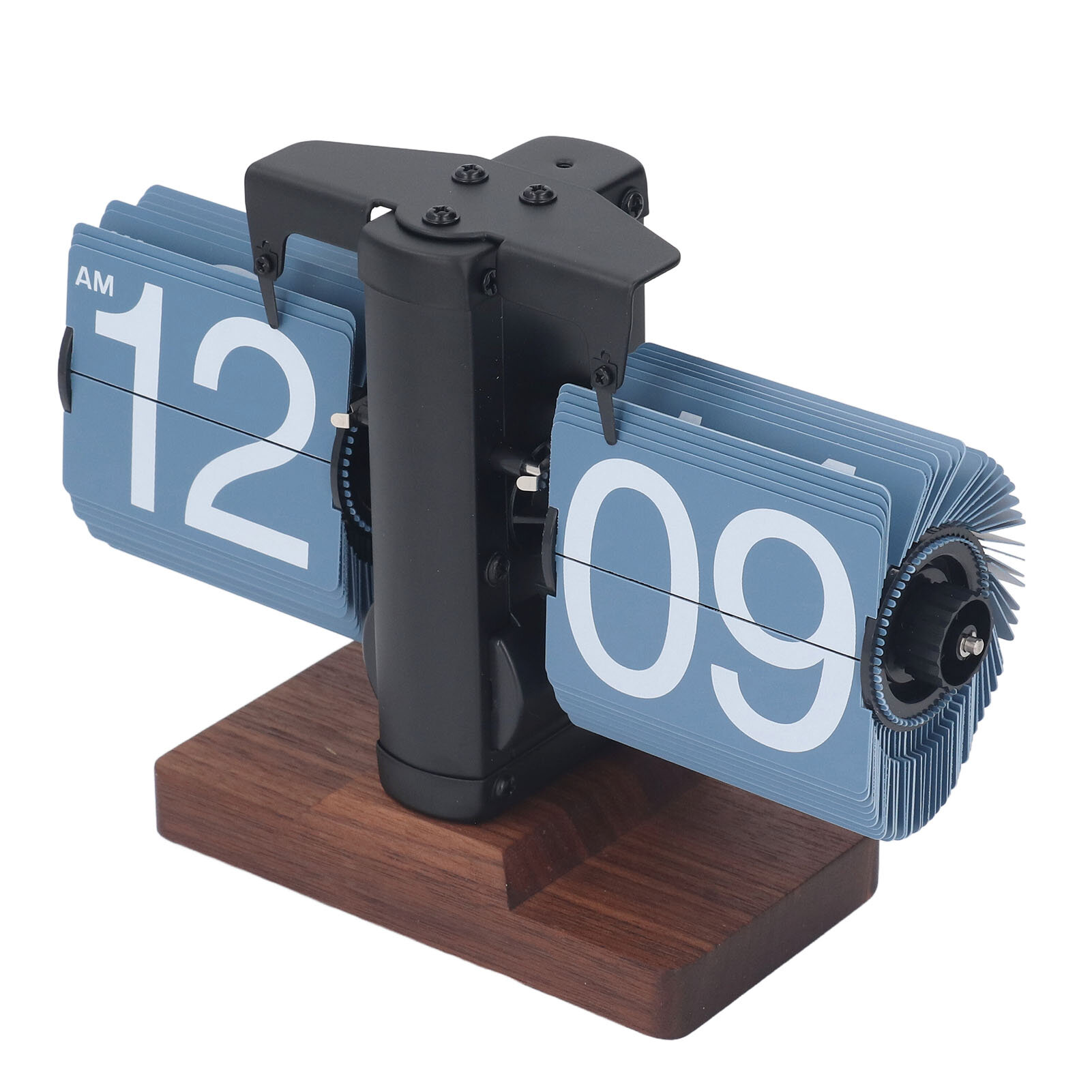 Цифровые перекидные настольные часы 12 часов односторонние на батарейках ретро механические автоматические перекидные часы с деревянной основой для гостиной офиса черная рамка синие страницы