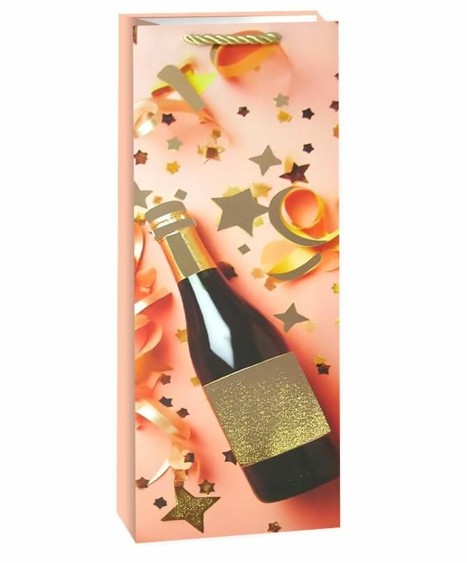 Пакет подарочный Дон Баллон для вина, Праздничные искры, Дизайн №1, металлик, 35х12х9 см