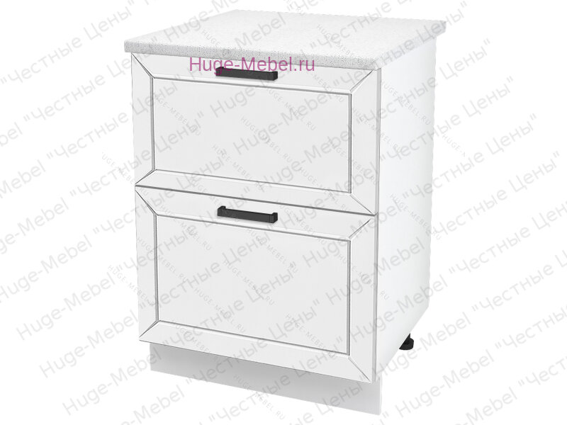 Нижний шкаф кухонный с двумя ящиками 600 Альфа (белый) Huge Mebel. Ширина 600 Высота 840. Модули кухонные нижние