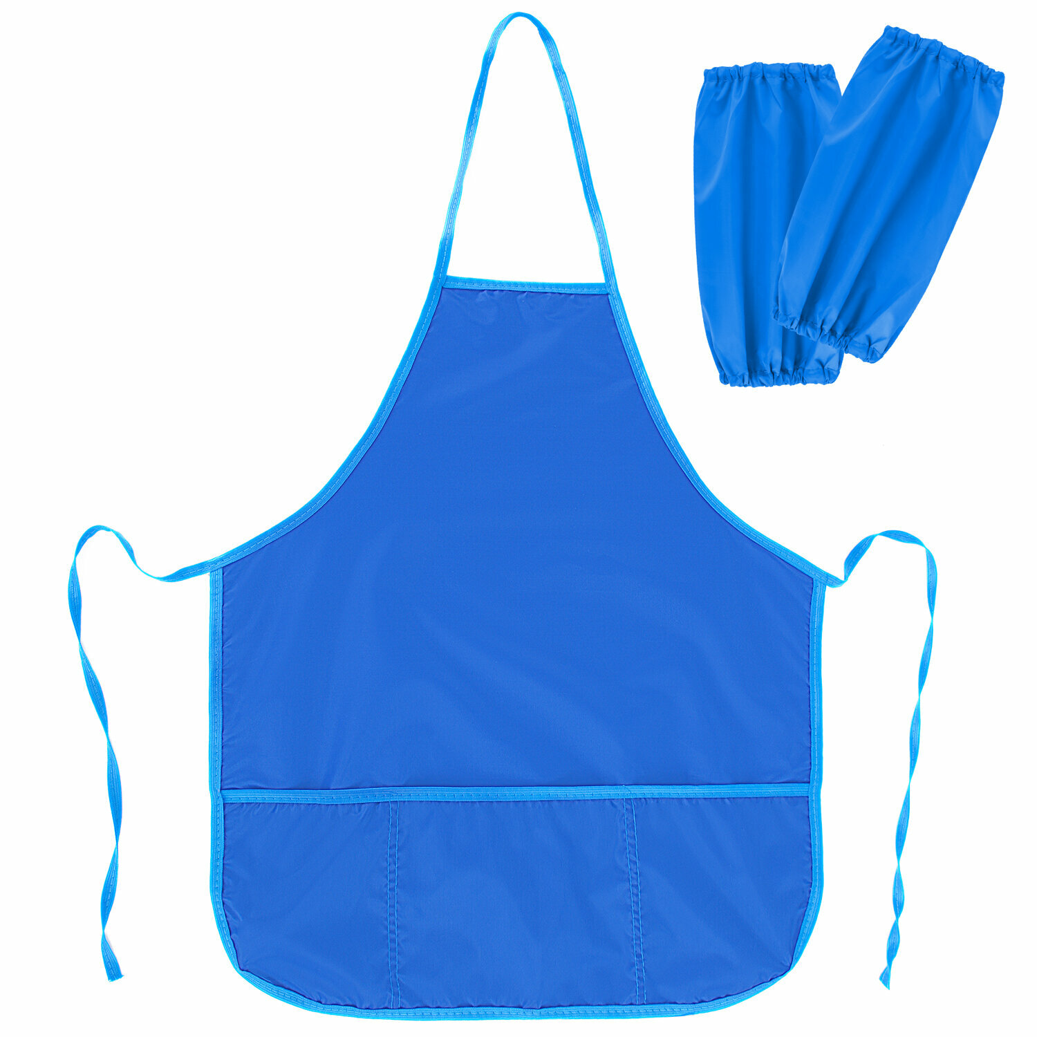 Фартук с нарукавниками для уроков труда Пифагор синий, 3 кармана, увеличенный размер, 44х55 см
