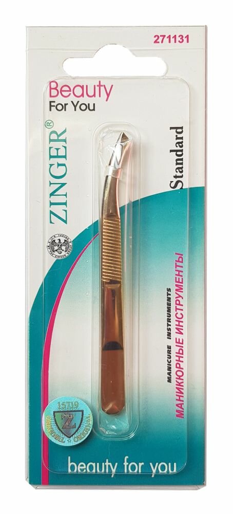 Пинцет для бровей скошенный Zinger T-053 HG, изогнутый, золотистый