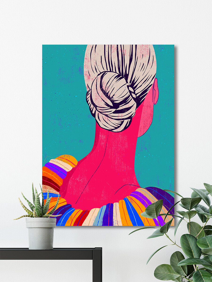 Картина силуэт / девушка - абстракция, стильная, дизайнерская картина на холсте, 50х70 см.