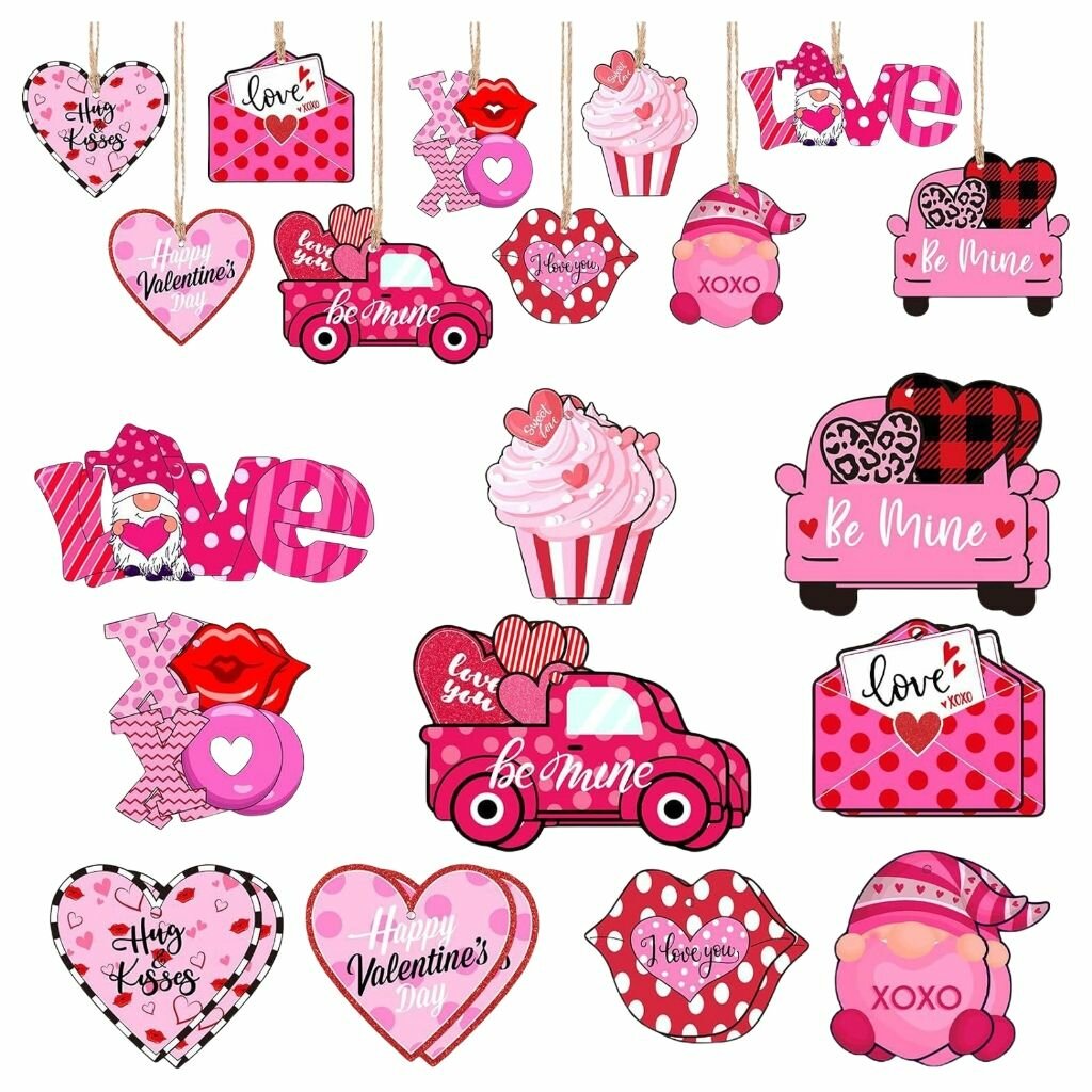 Набор деревянных подвесных украшений в форме сердца (24/30 шт.), 30 штук типа D