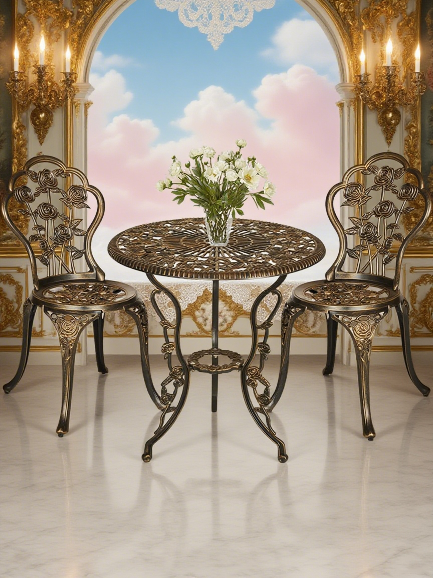 Узор в виде роз, набор садовой мебели, для сада, 1 обеденный стол, 2 садовых стула