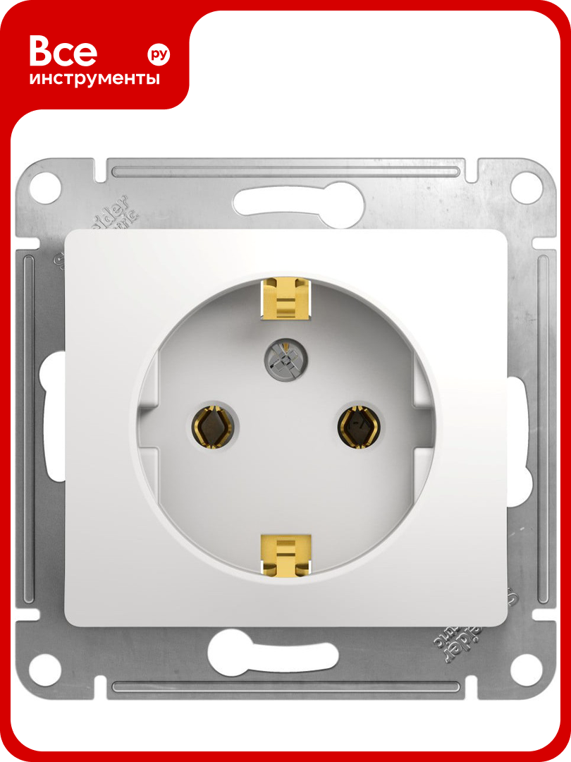 Механизм розетки Systeme Electric 1-м GLOSSA с заземлением, белая SchE, для сетей 250 в