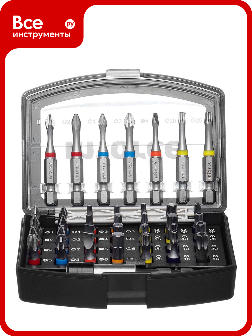 Набор бит с держателем Inforce 36 предметов 11-01-287, с помощью шуруповерта