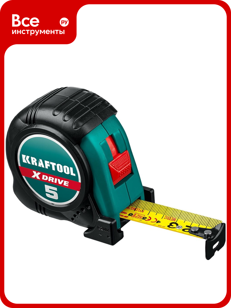 Рулетка KRAFTOOL X-Drive 5м/25мм с ударостойким обрезиненным корпусом 34122-05-25_z02, пластиковый, 5 м, 25 мм