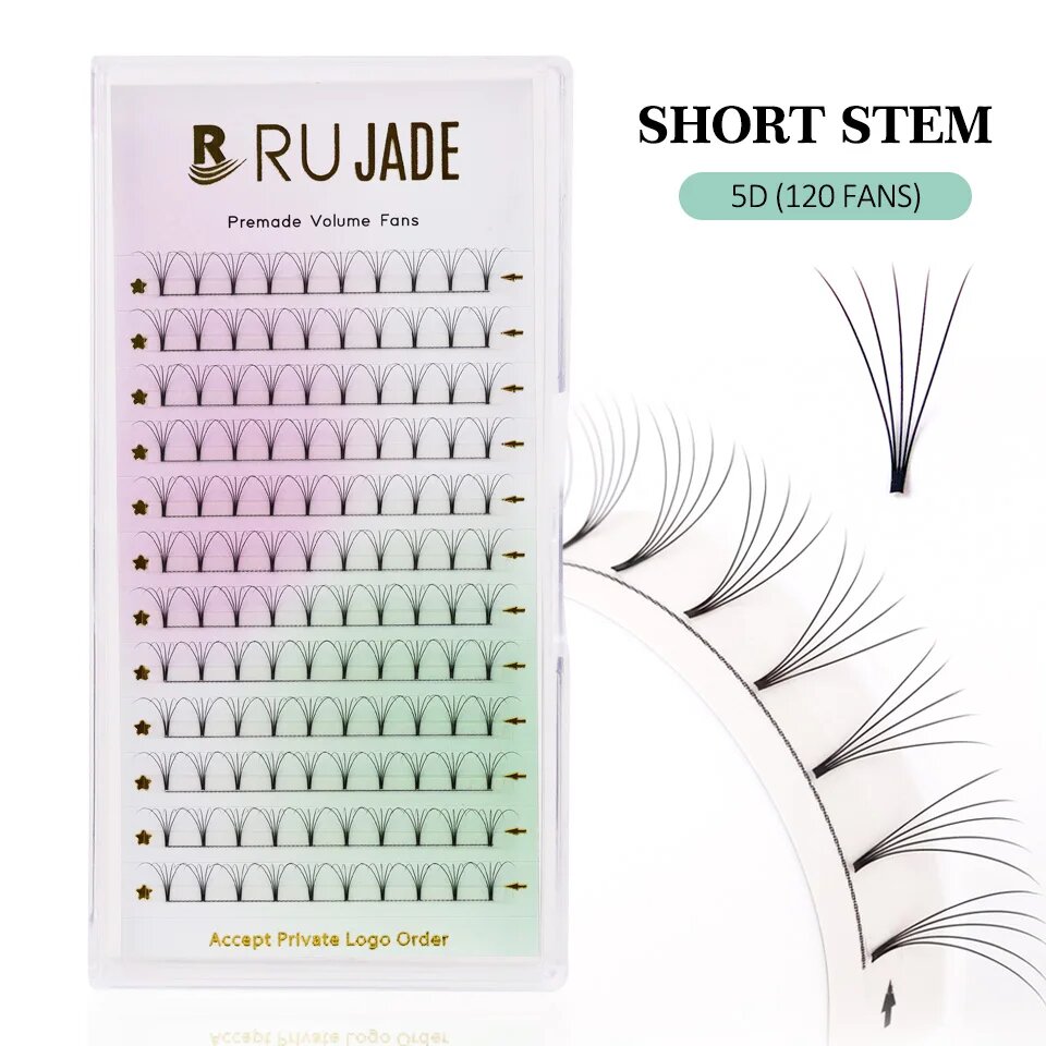 RUJADE Готовые веера для наращивания ресниц 3D 4D 5D 6D 0.07 0.10 D, 0,10 мм, 14 мм, Short Stem 5D