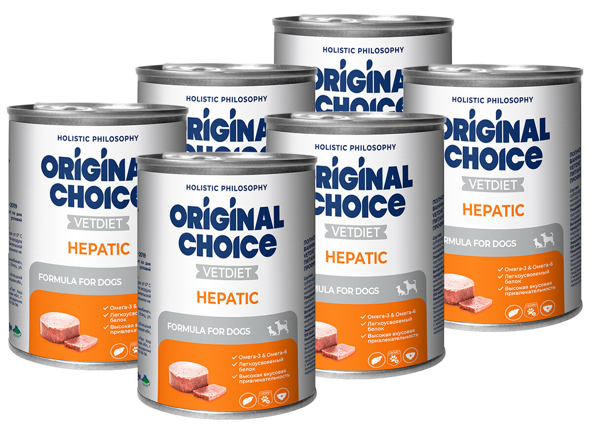 Корм влажный Original Choice Vetdiet Hepatic для собак и щенков для профилактики болезней печени, 340 гр х 6 шт