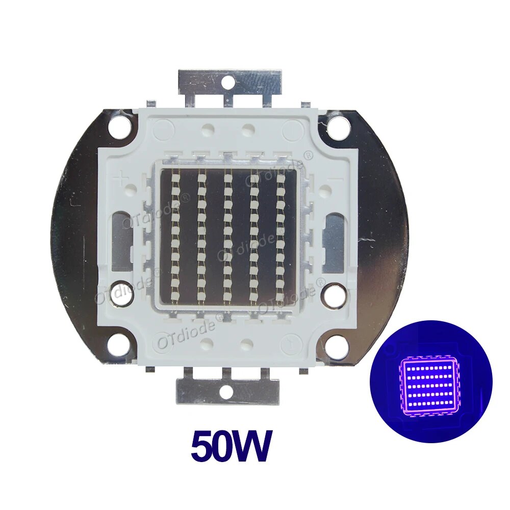 OTdiode УФ-светодиоды UVA 365-430 нм 3-100 Вт 1PCS 50W, 365-370nm