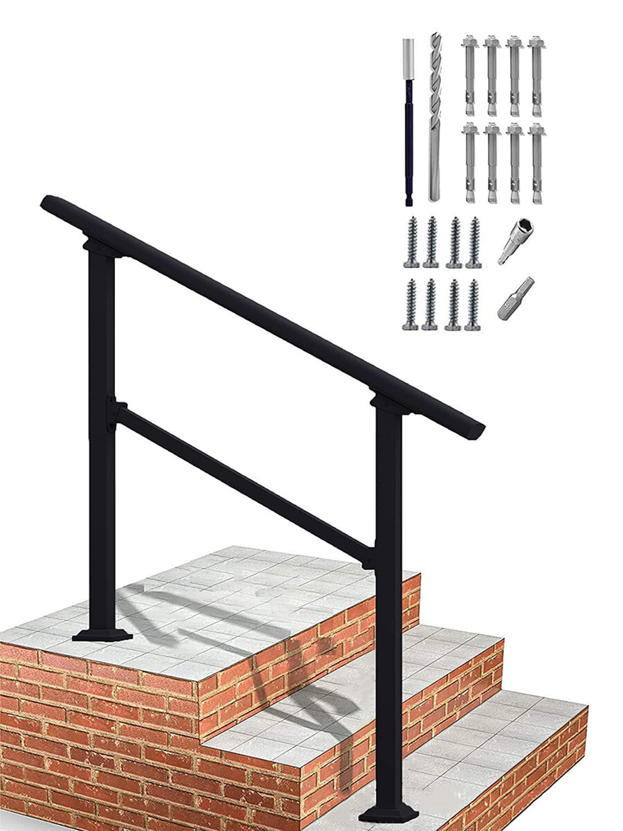 Перила для лестниц, кованый забор безопасности, черные двойные стержни, для крыльца, сада, уличных ступеней