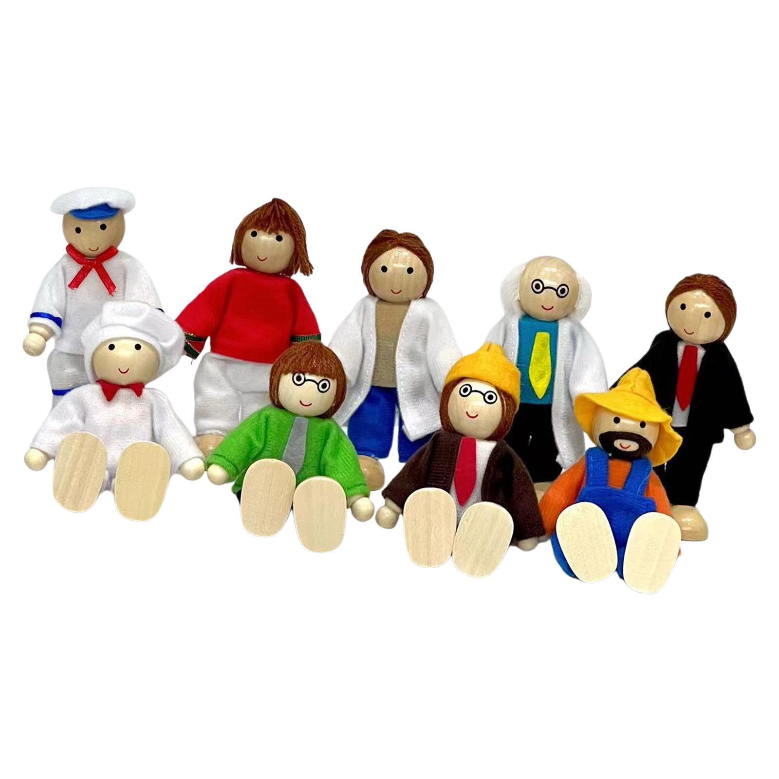 Деревянные Фигурки Семьи с Подвижными Суставами для Детских Ролевых Игр