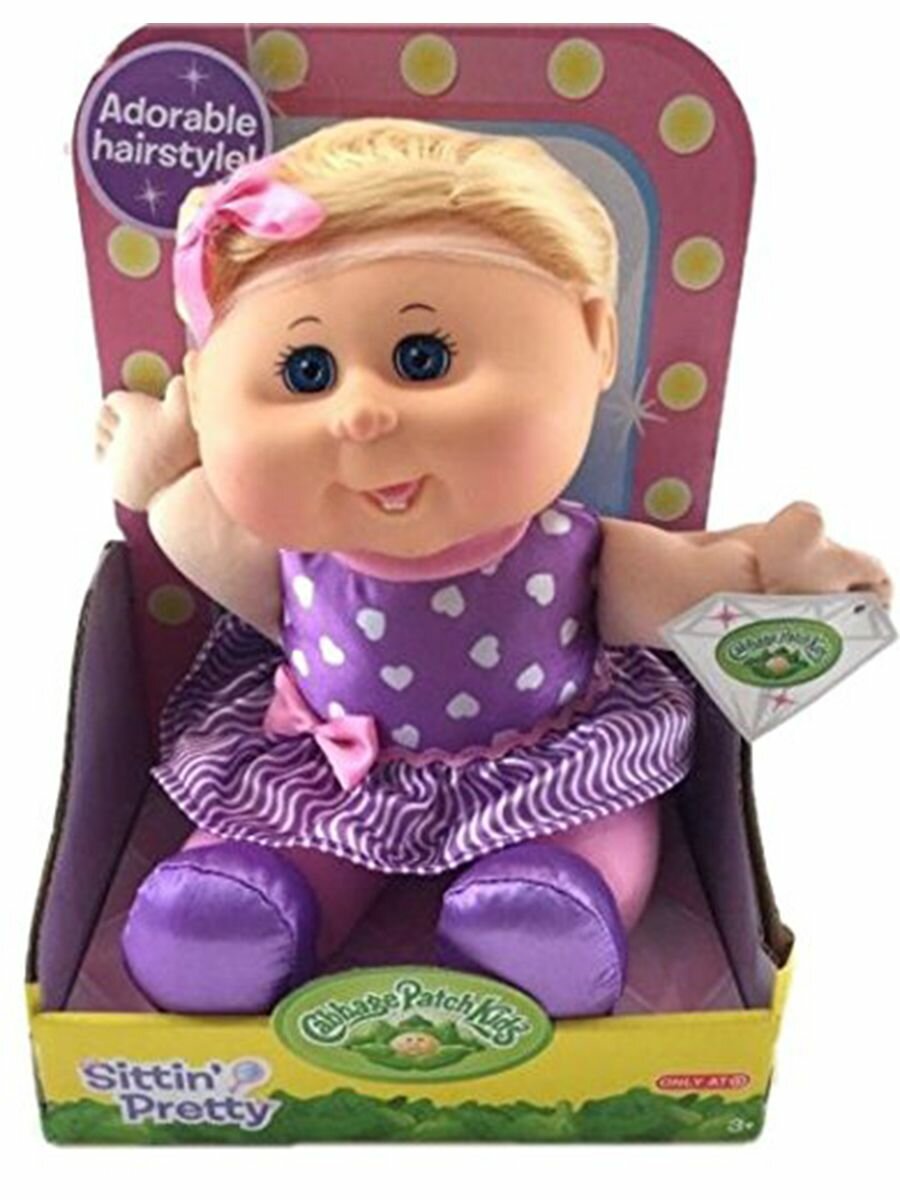 Cabbage Patch Kids Sittin Pretty Plush Doll / Детская мягкая и милая плюшевая кукла с бантом, золотистыми волосами и голубыми глазами развивающие игрушки от 3 лет, игрушки для девочек