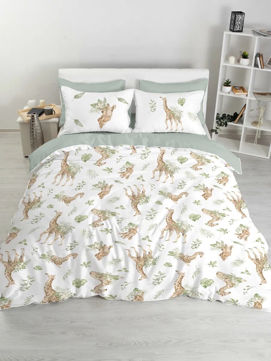 Постельное белье семейное детское, IRISHOME, жирафы, сатин-люкс