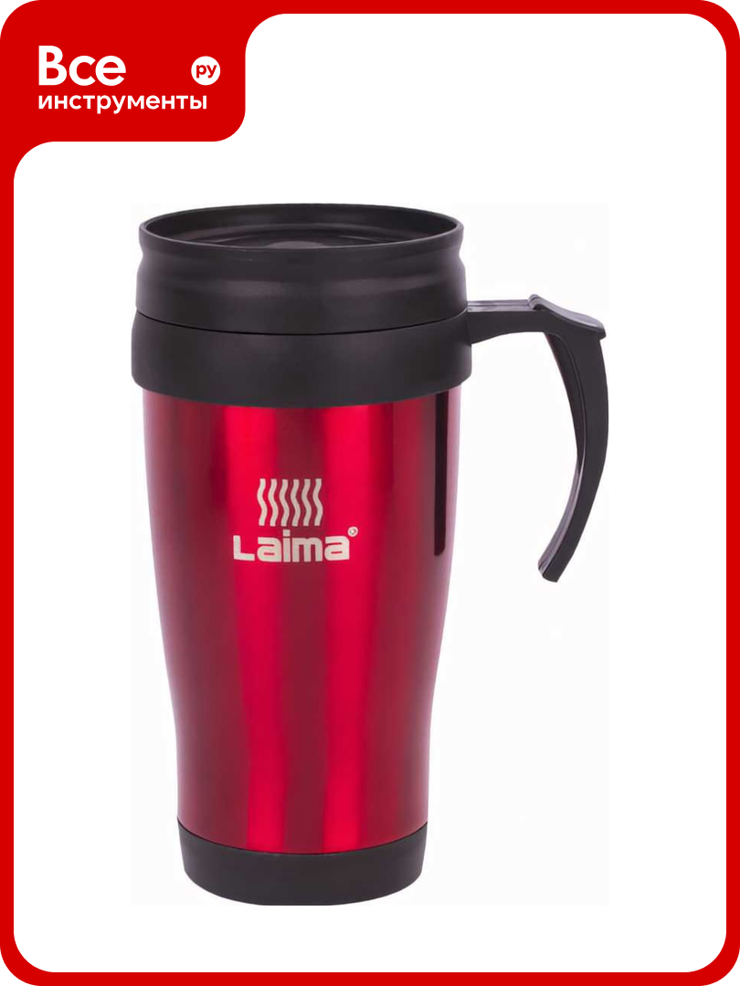 Термокружка лайма LAIMA, 400 мл, нержавеющая сталь, пластиковая ручка, красная 605127